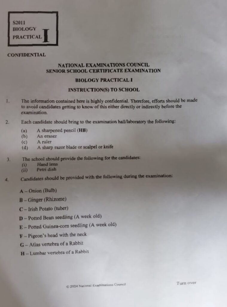 NECO SSCE Practical Specimens and Instructions to School for 2024/2025 ...