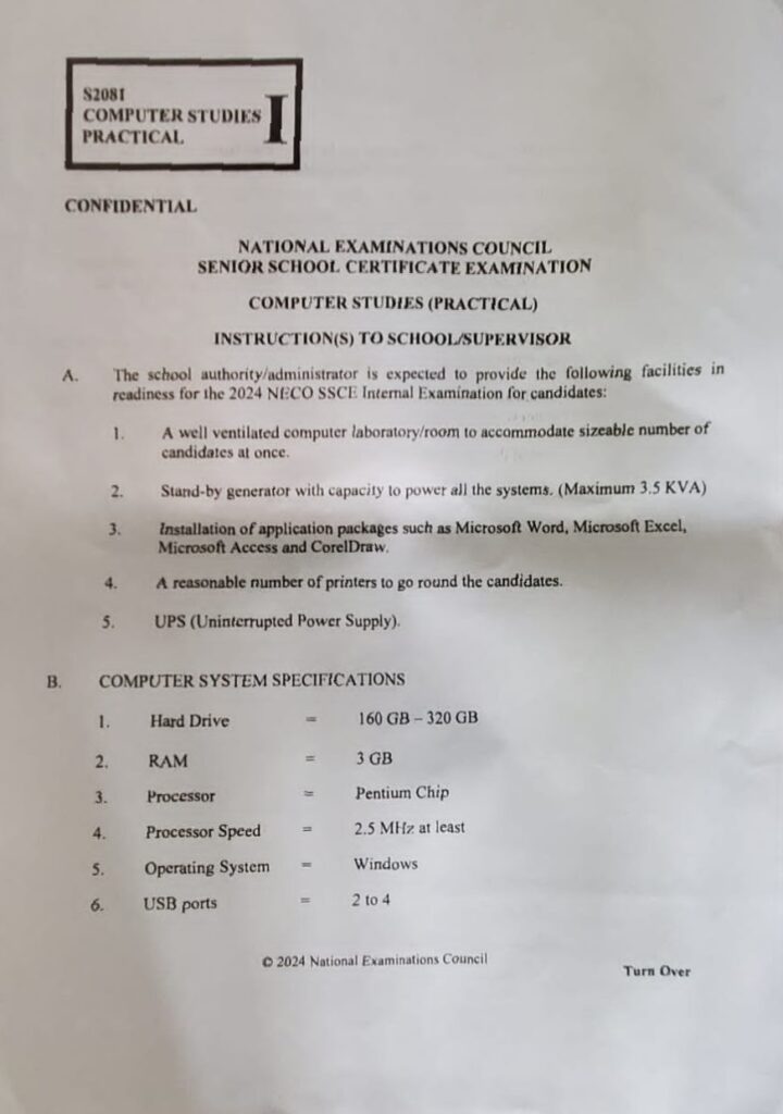 NECO SSCE Practical Specimens and Instructions to School for 2024/2025 - Myexamcode.net