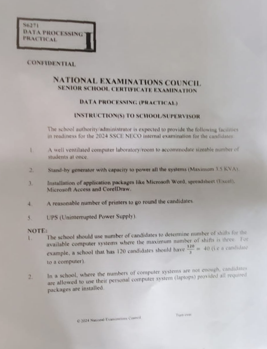 NECO SSCE Practical Specimens and Instructions to School for 2024/2025 - Myexamcode.net